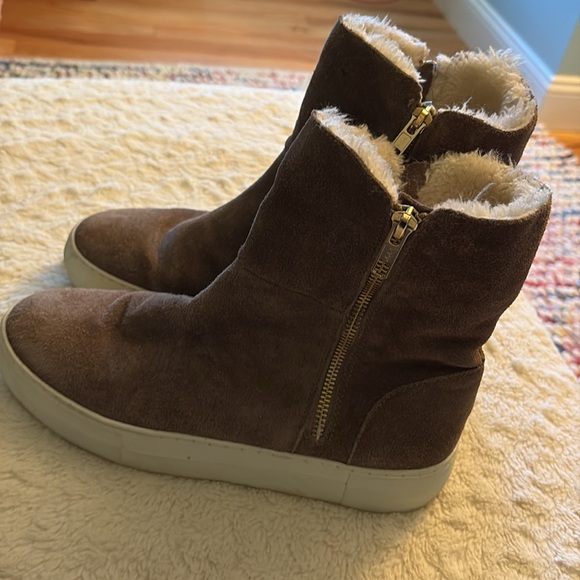 J Slides | Shoes | Jslides Tan Leather Platform Boots With Faux Fur ...